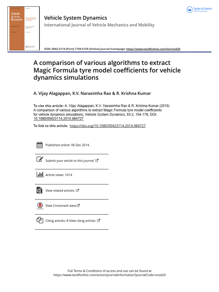 A Comparison of Various Algorithms To Extract Magic Formula Tyre Model ...