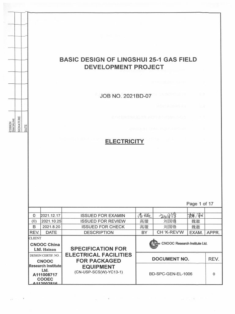 BD-SPC-GEN-EL-1006 0_Specification for Electrical Facilities for Packaged Equipment (1) | PDF ...
