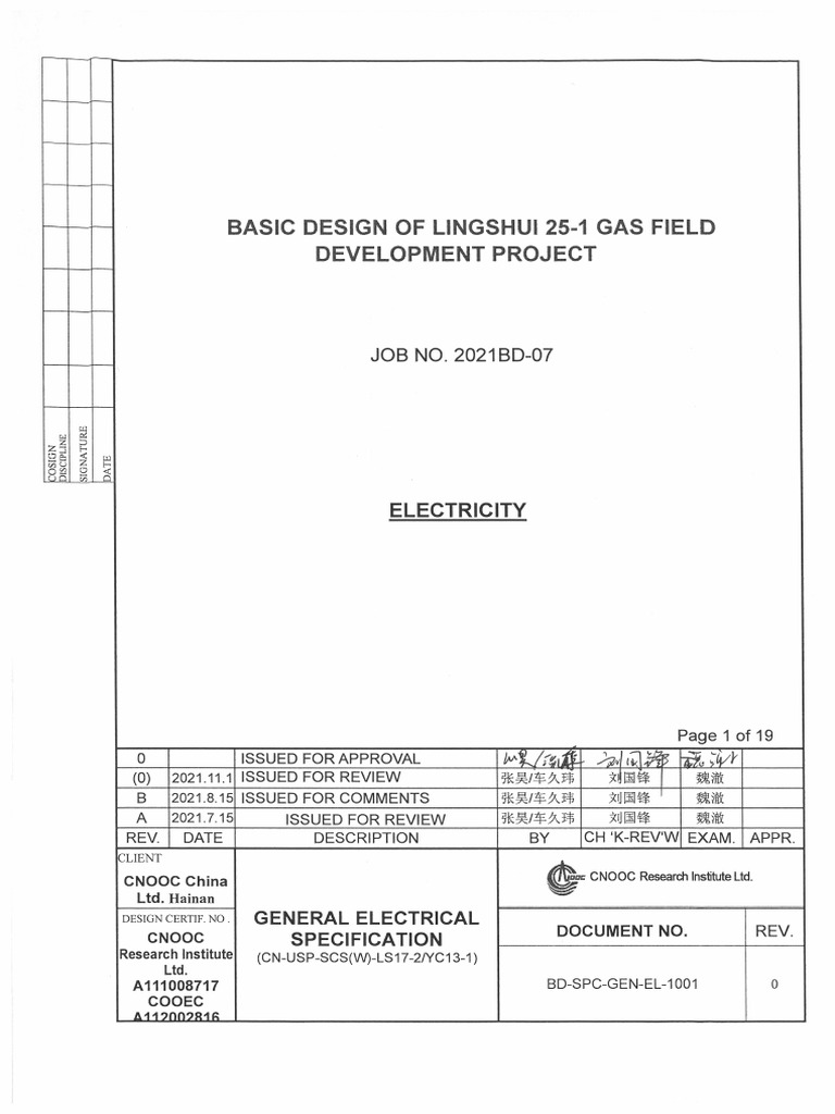 Bd-Spc-Gen-El-1001 General Electrical Specification Rev0 | PDF ...