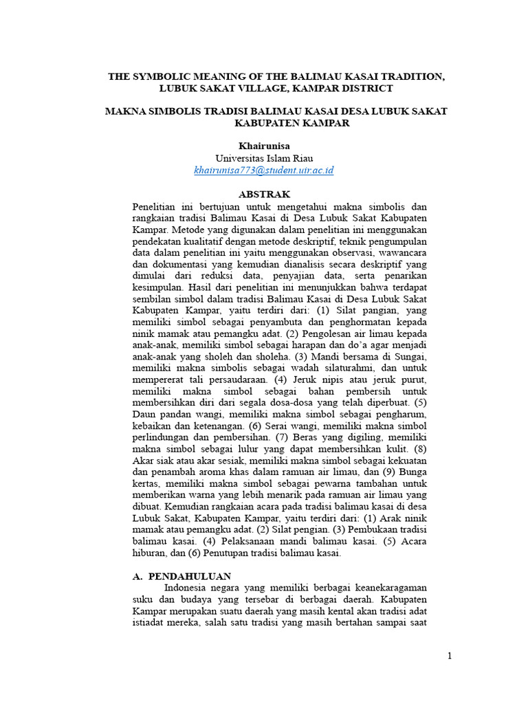 Makna Simbolis Tradisi Balimau Kasai Desa Lubuk Sakat | PDF