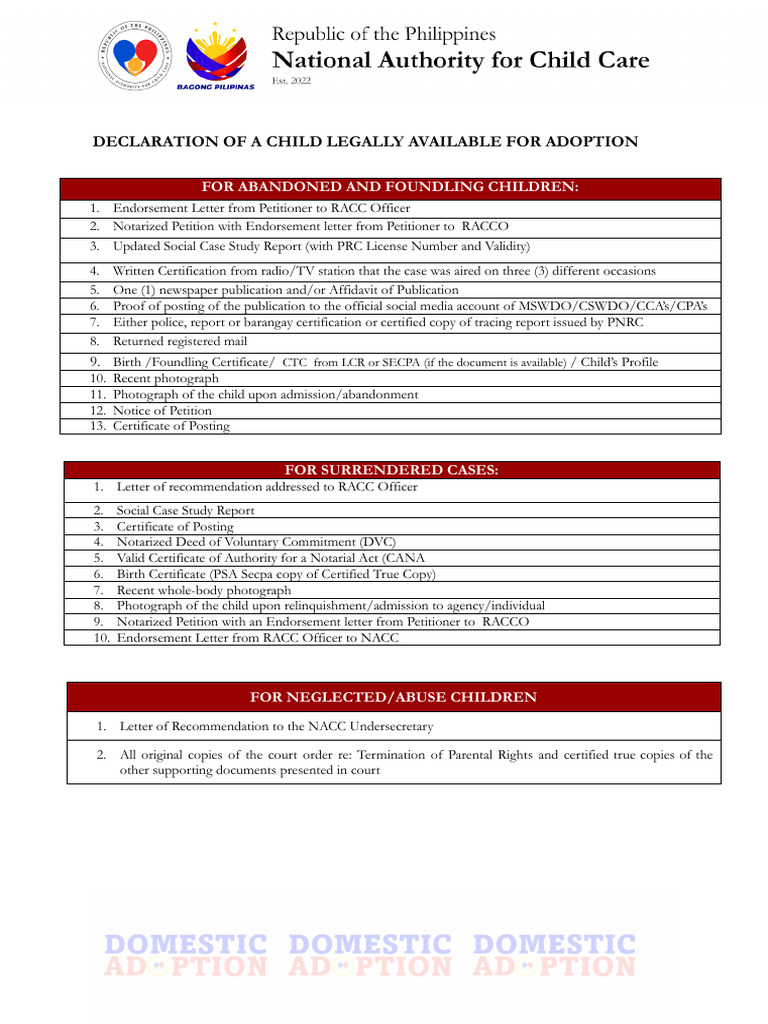 RA 11642 Documentary Requirements | PDF | Adoption | Kinship And Descent