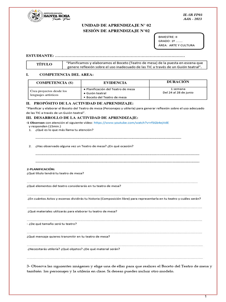 Hoja de Trabajo 01-Unidad 02-Sesi-N 02 (1-) Ii Bim | PDF