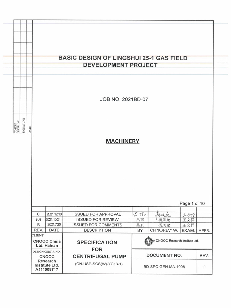 Bd-Spc-Gen-Ma-1008 Specification For Centrifugal Pump Rev0 | PDF | Pump ...