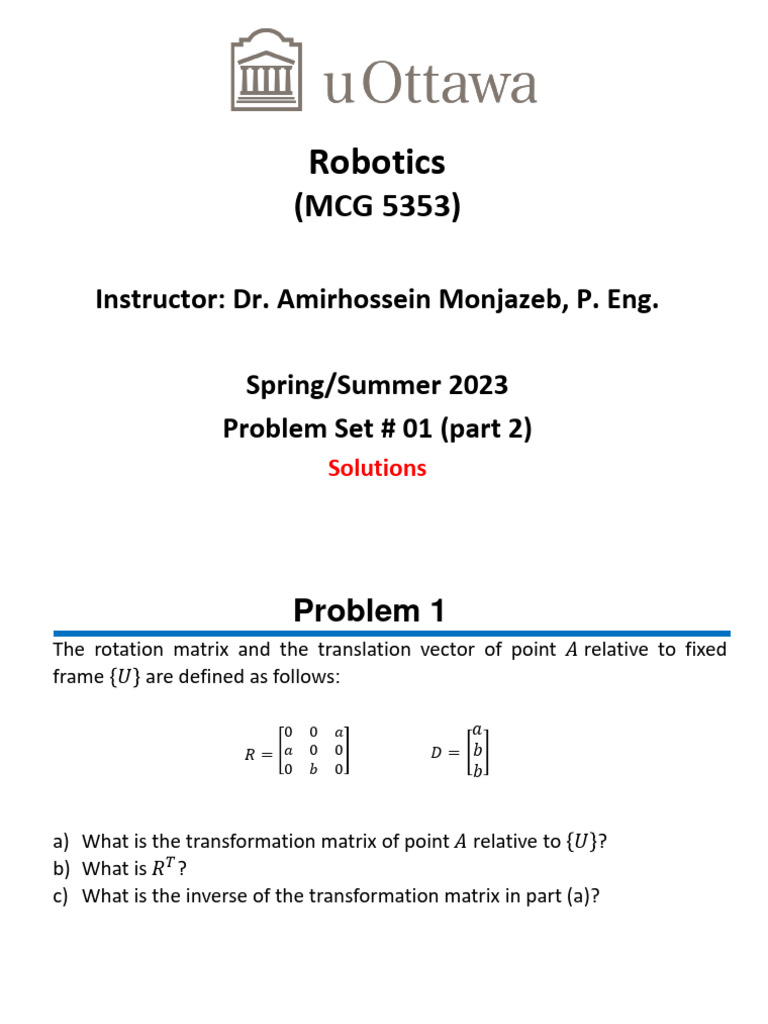 Robotics Problems Set # 01-Solutions (Part 2) | PDF | Matrix ...