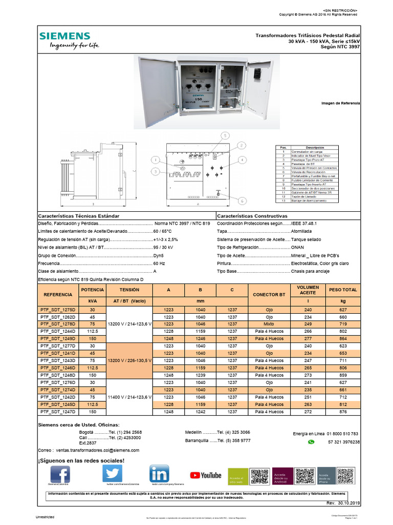 Trafo 3f Pedestal 15kv 30-150kva Radial (Siemens) | PDF | Transformador ...