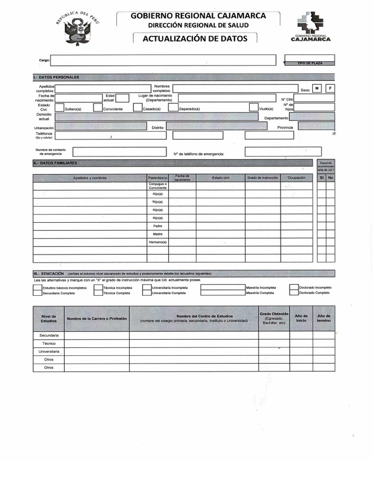 Formato de Actualización de Datos. | PDF