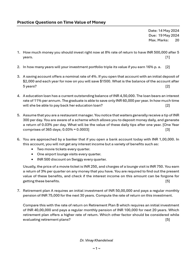 Worksheet 1 - TVM | PDF | Pension | Interest