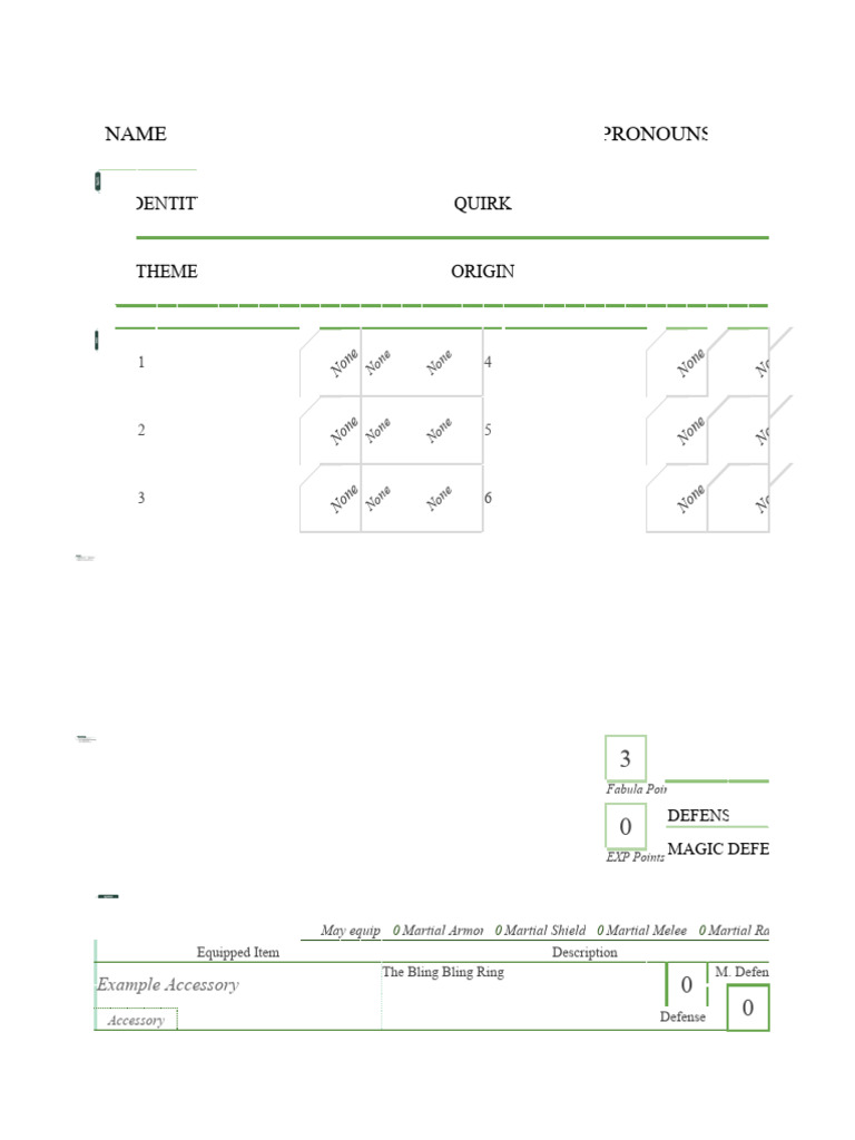 Fabula Ultima Character Sheet Template | PDF