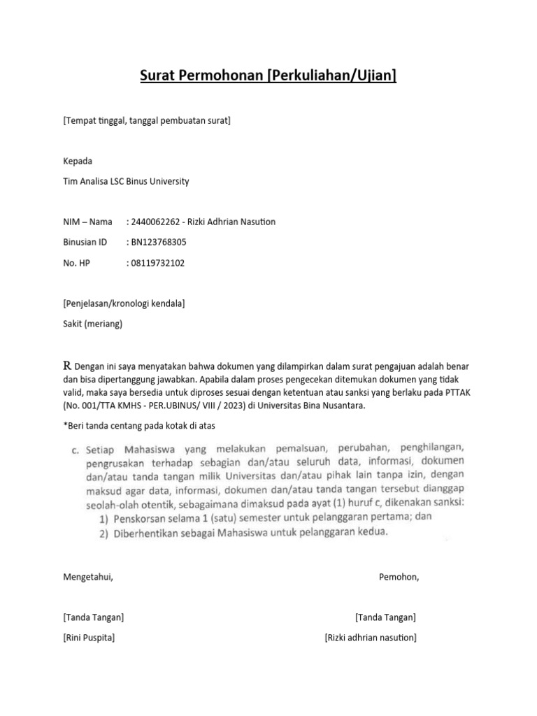 Template Surat Permohonan | PDF