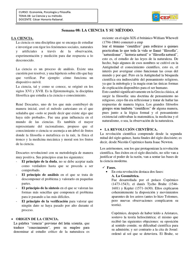 Ficha 08 LA CIENCIA Y SUS MÉTODOS. | PDF | Método científico | Science