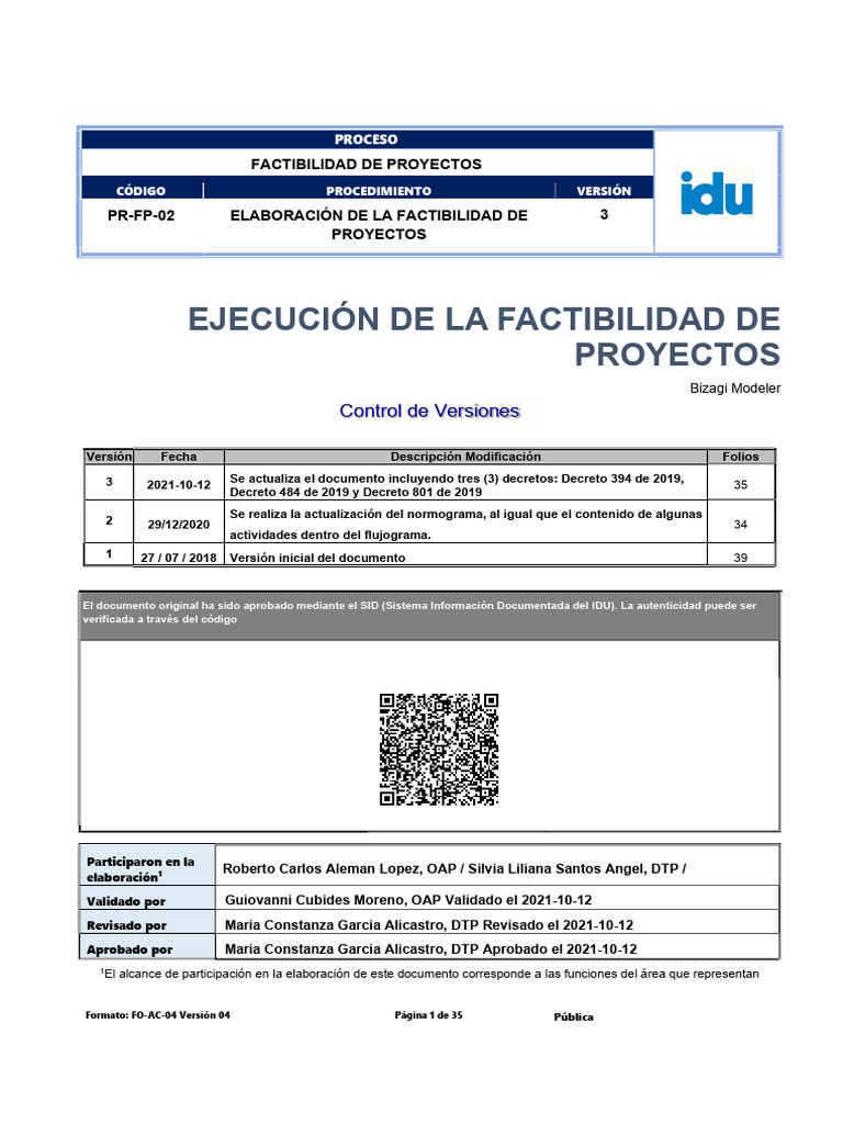 PR-FP-02 Elaboracion de La Factibilidad de Proyectos V3 | Descargar gratis PDF | Bogotá | Colombia