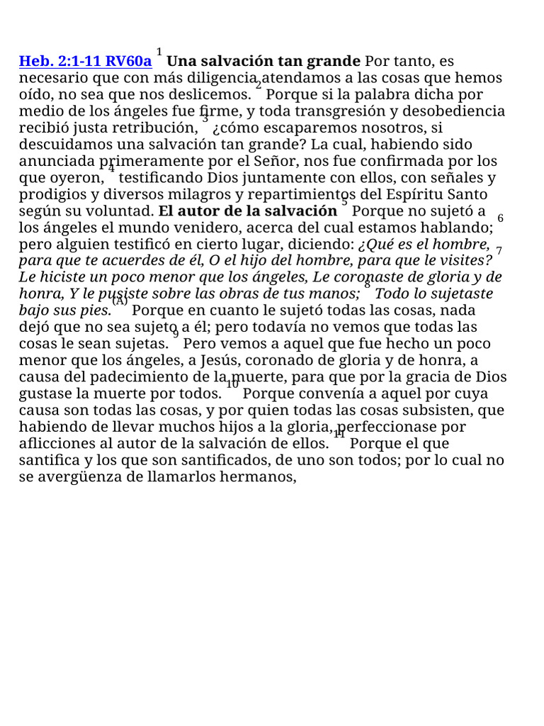 Hebreos 2 Del 1 Al 11 Una Salvación Tan Grande | PDF