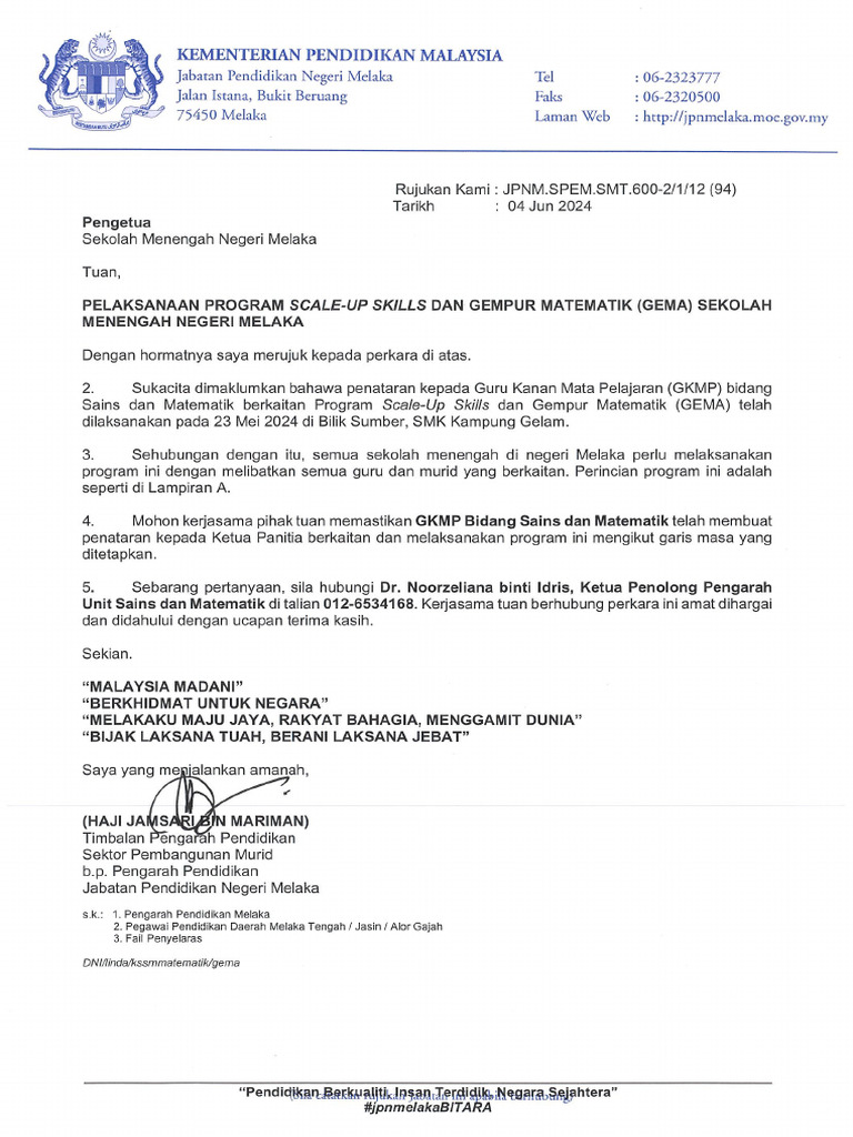 Pelaksanaan Program ScaleUp Skill SainsMath GEMA Sek Men Melaka | PDF
