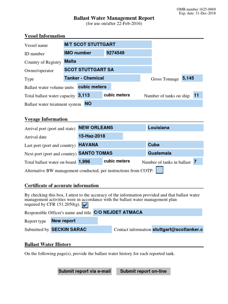 Ballast Water Management Report 2018 | PDF | Ships | Water Transport