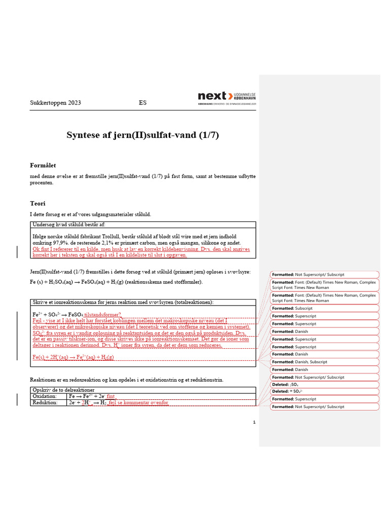 Syntese Af Jern (Ii) Sulfat Heptahydrat | PDF