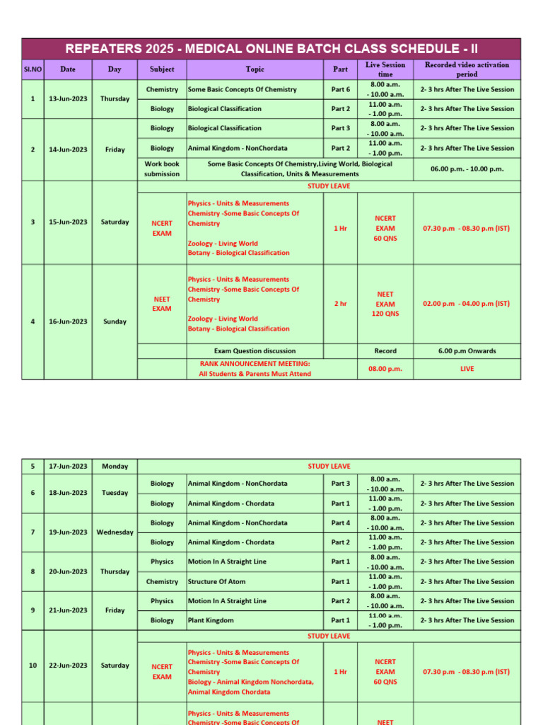 FT25 Med-June II Schedule | PDF