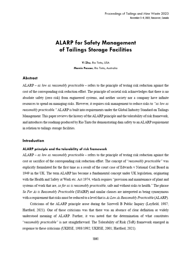 ALARP in Tailings Safety Management | PDF | Risk | Risk Management