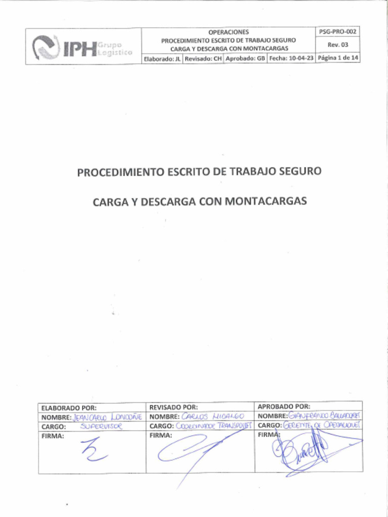 Procedimiento Actualizado de Carga y Descarga Iph | PDF | Máquina elevadora