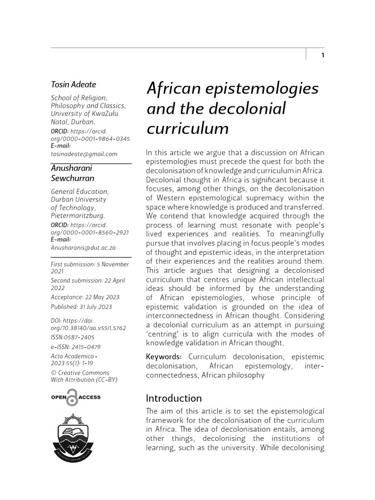 African Epistemologies and The Decolonial Curriculum | PDF ...