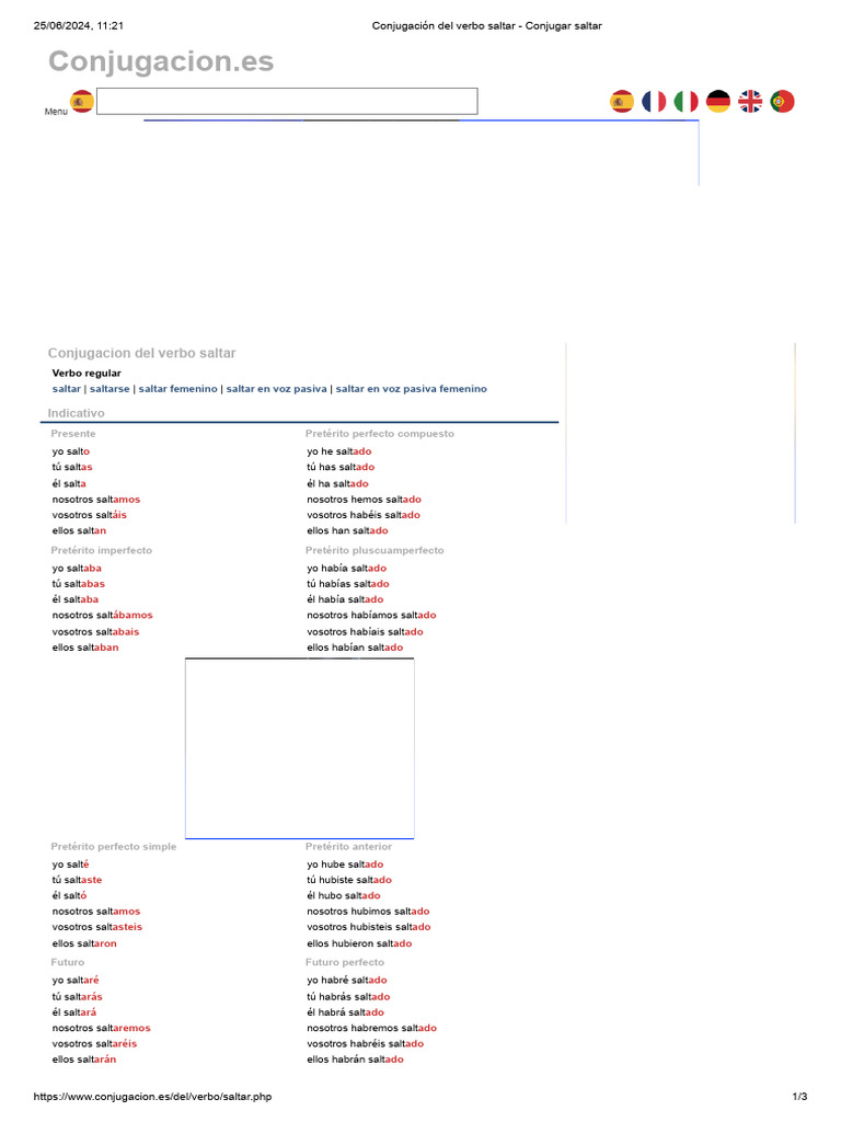 Conjugación del verbo saltar - Conjugar saltar | Descargar gratis PDF ...