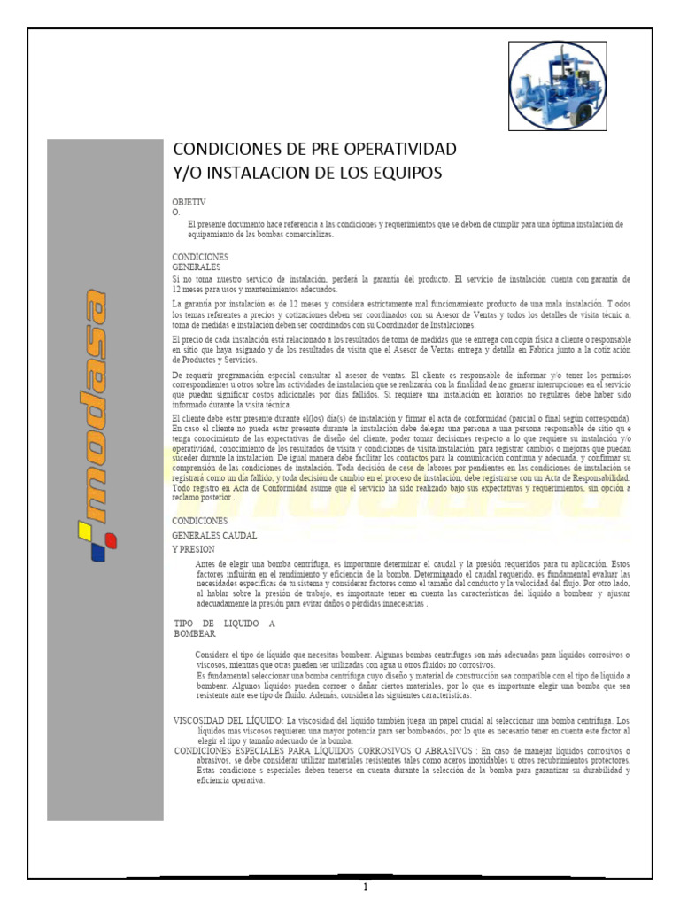 Condiciones-De-Ins. 2 | PDF | Líquidos | Bomba