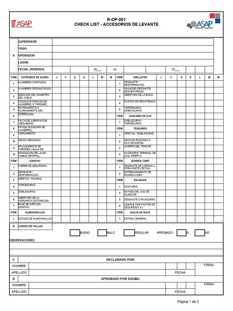 Check List Identificación Por Eslinga. | PDF | Materiales