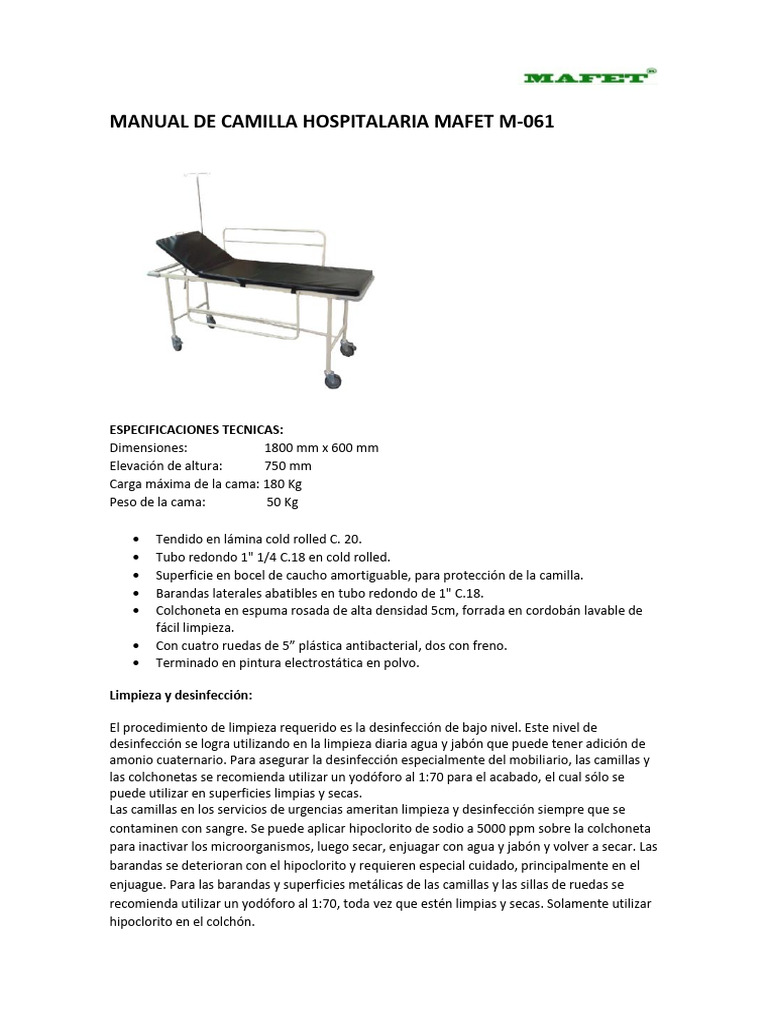 Manual - Camilla Hospitalaria MAFET M-061 | PDF | Tecnología