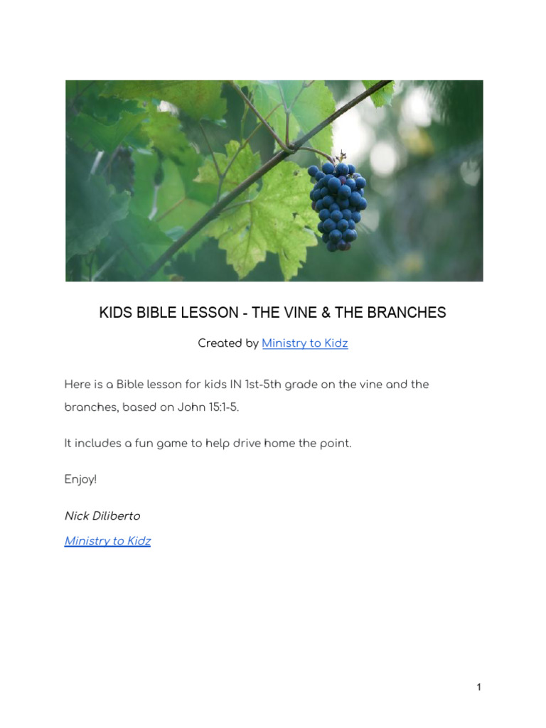 (Download) The Vine and The Branches Kids Bible Lesson | PDF | Vitis