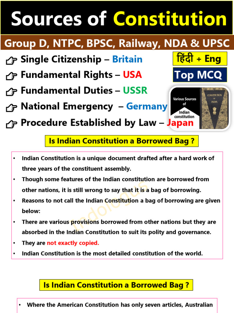Sources of The Indian Constitution (Top MCQ) | PDF | Constitution ...