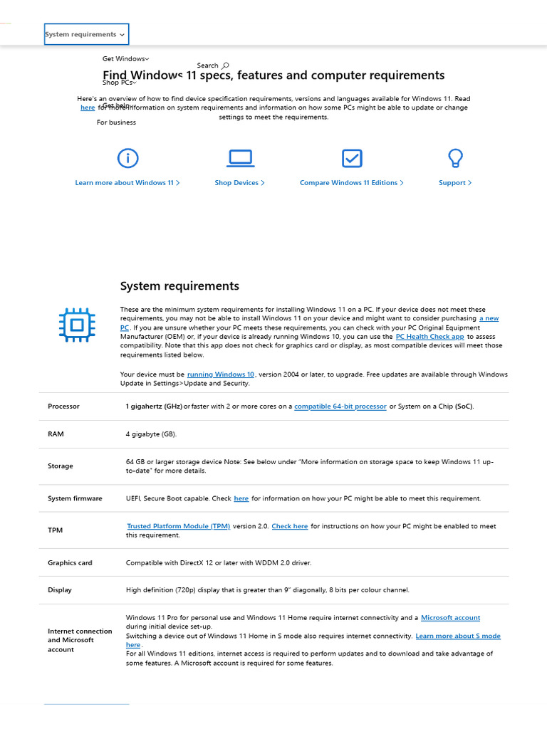 Windows 11 Specs and System Requirements - Microsoft | PDF | Windows 10 ...