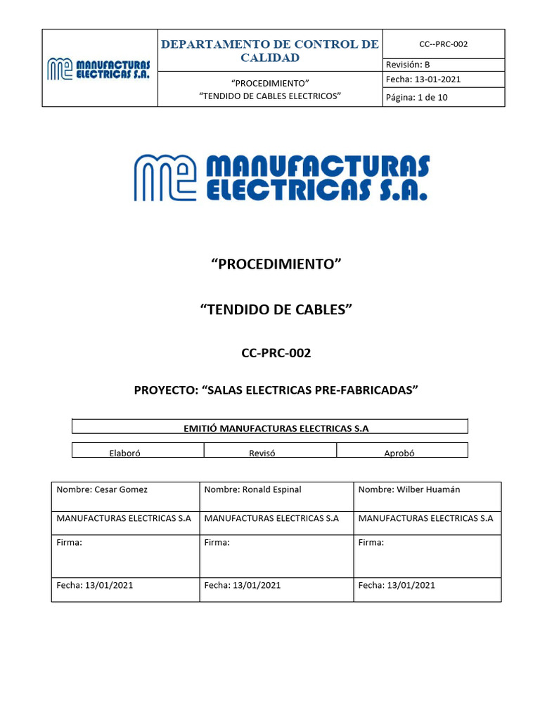 CC-PRC-002 Procedimiento de Tendido de Cables | PDF | Aislador ...