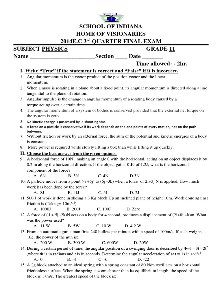Grade 11 Physics Final Exam 2014 | PDF | Force | Angular Momentum