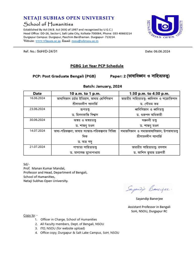 PCP Schedule For PGBG 2nd Paper Revised | PDF
