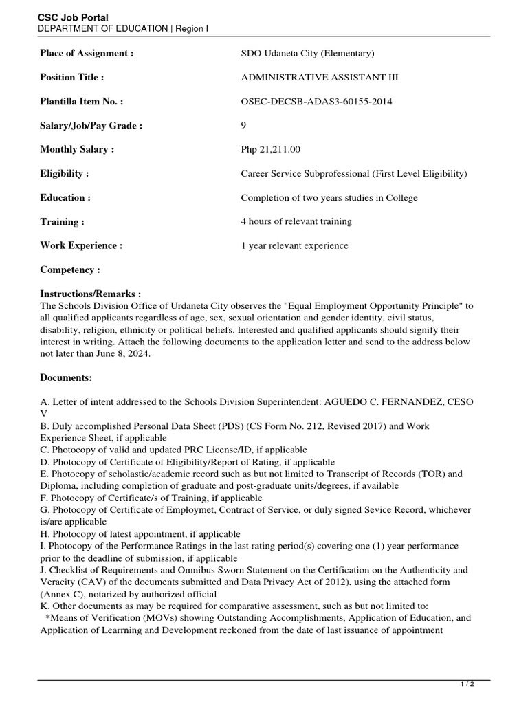Department of Education-Administrative Assistant III | PDF