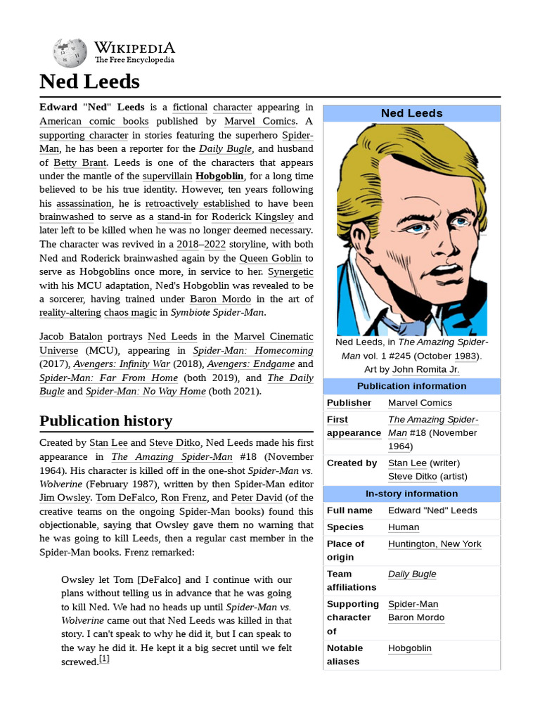 Ned Leeds | PDF | Marvel Comics | Characters Created