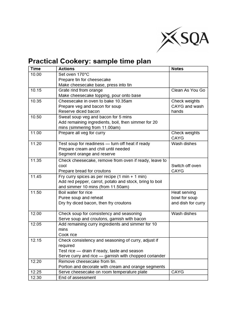 2022 sample time plan practical cookery PDF