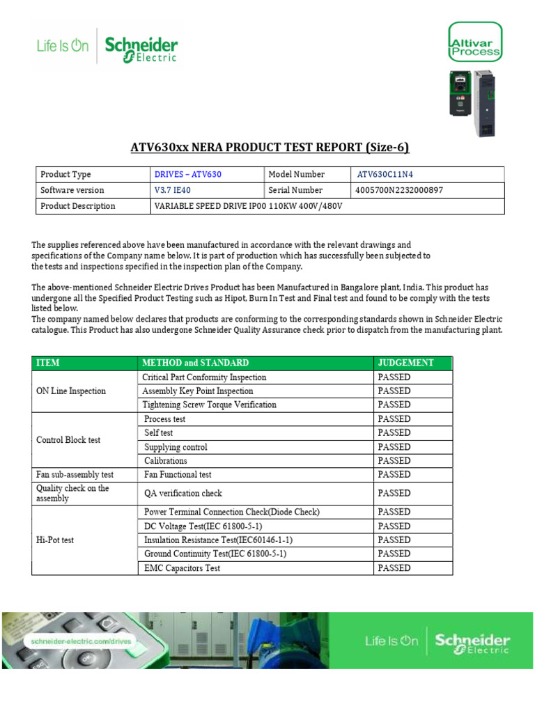 ATV630C11N4 Test Report Summary | PDF | Quality Assurance | Voltage