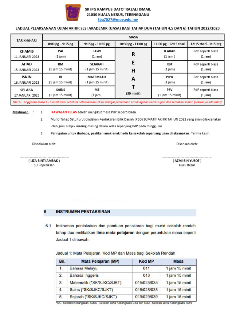 Jadual Exam Uasa 2023 (1) | PDF