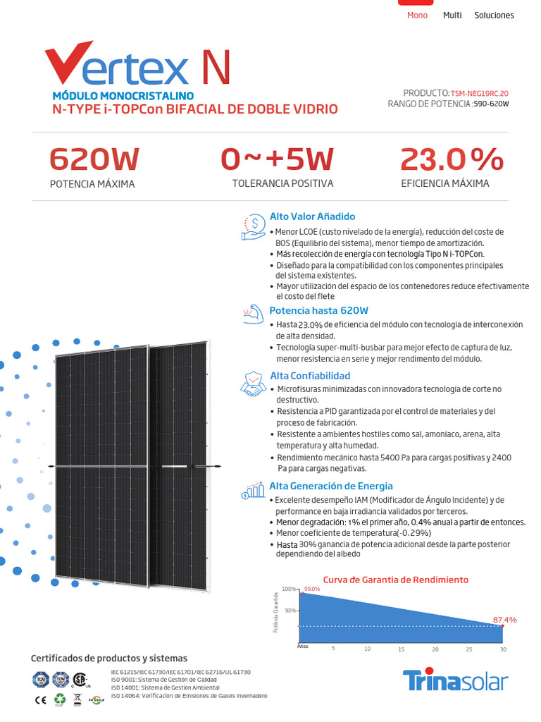 Panel TRINA Solar 610W Bifacial N-Typr | PDF | Ciencia de los ...