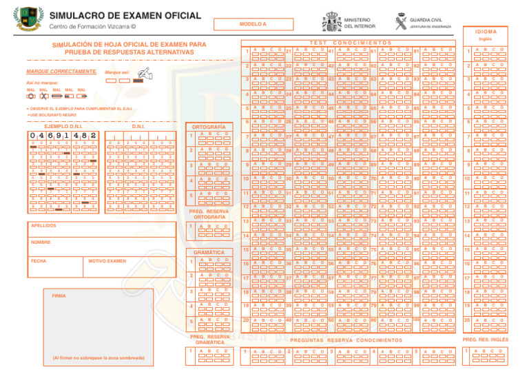 Plantilla EXAMEN SIMULACRO CONOCIMIENTOS TEÓRICO-PRÁCTICOS Modelo A | PDF