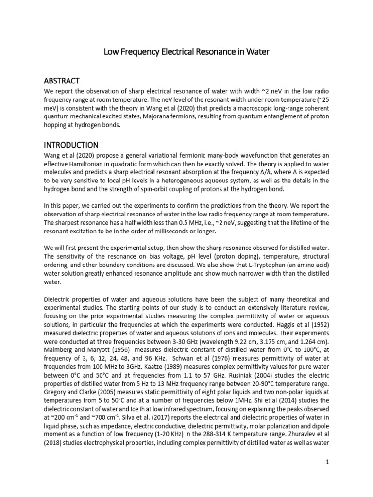 Low Frequency Resonance in Water | PDF | Resonance | Dielectric