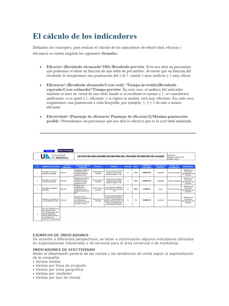 EJEMPLO INDICADORES | PDF | Calidad (comercial) | Mercado (economía)