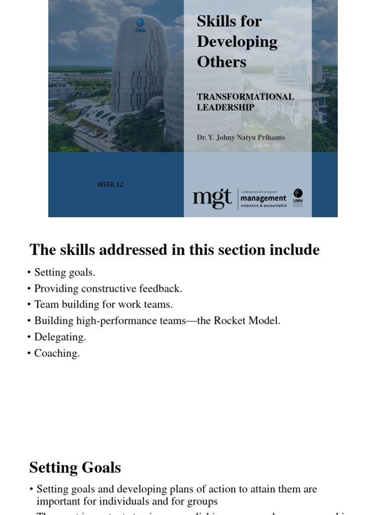 Week 12 - Skills For Developing Others | PDF | Goal | Leadership