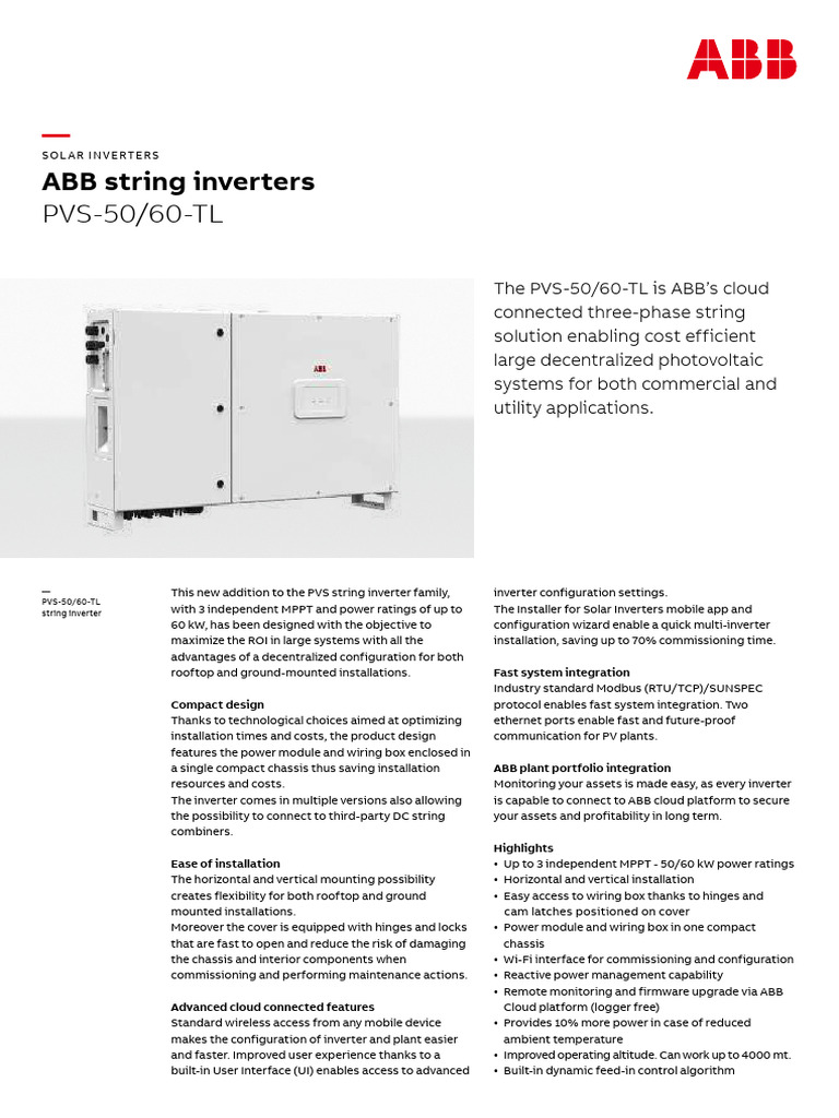 ABB PVS-50/60-TL Inverter Overview | PDF | Photovoltaics | Alternating ...