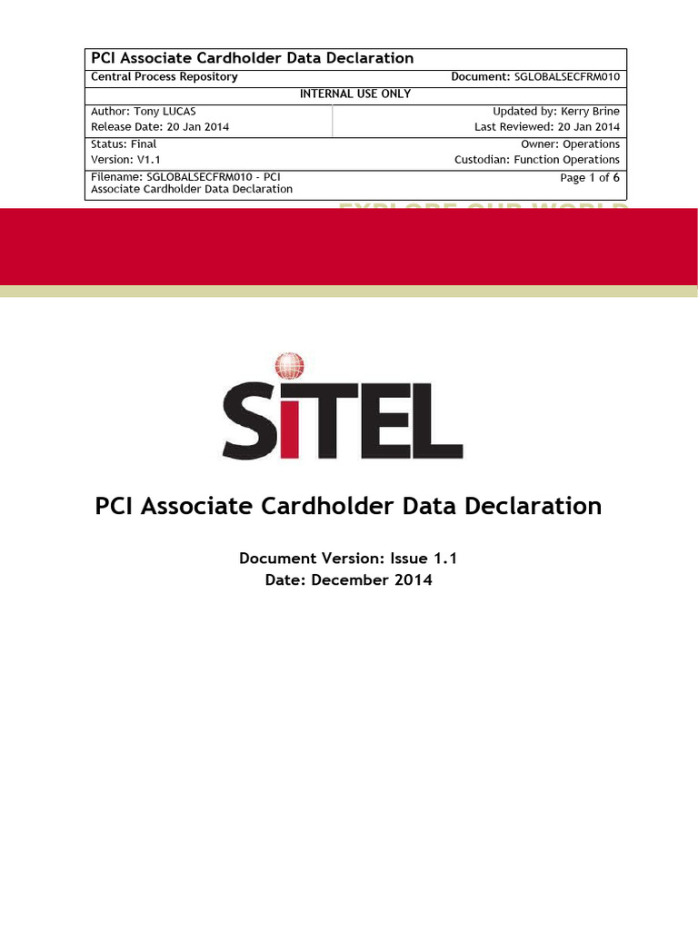 PCI Associate Cardholder Data Declaration | PDF | Payment Card Industry ...