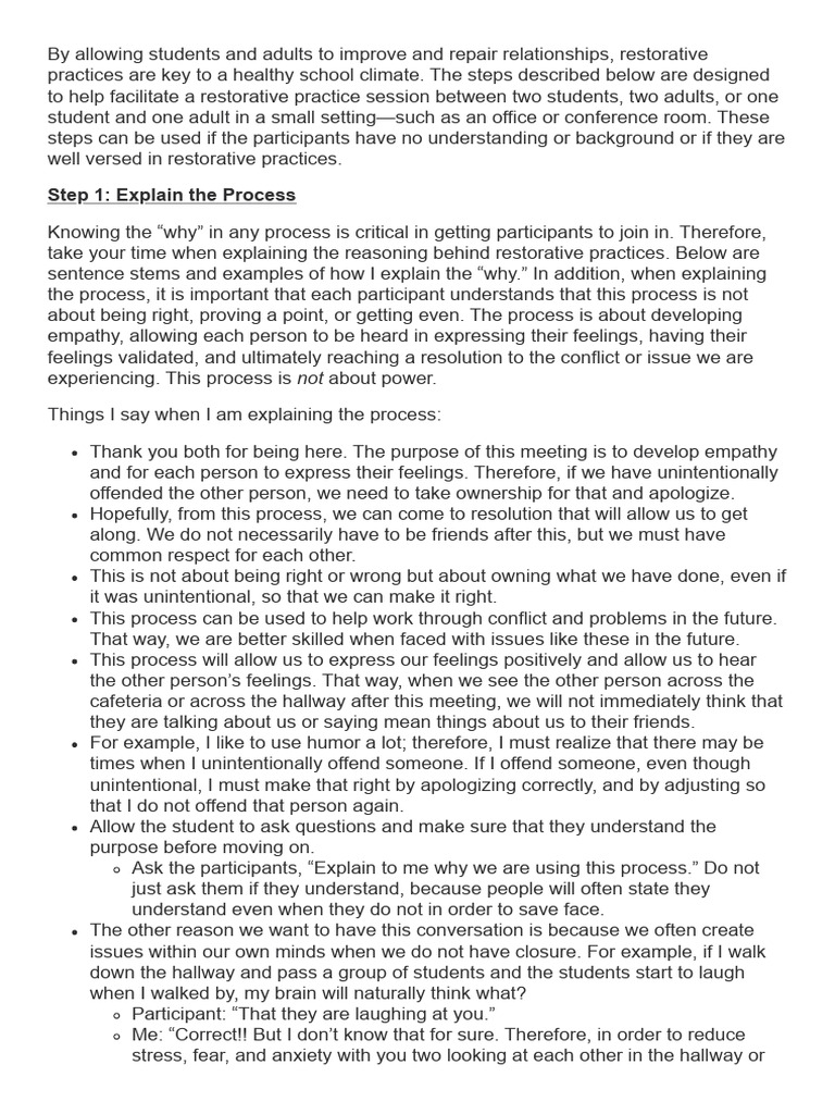 Restorative Practices - Seven Steps For Facilitators and Mediators ...