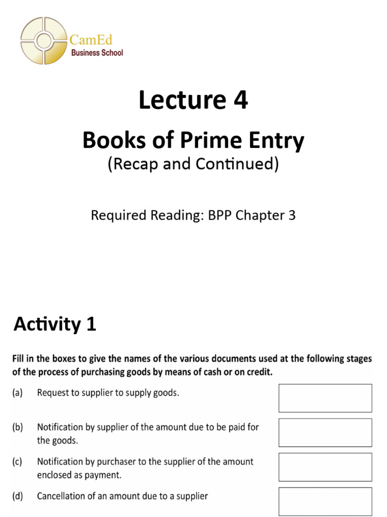 FA2 Lecture 4 Books of Prime Entry | Download Free PDF | Debits And ...