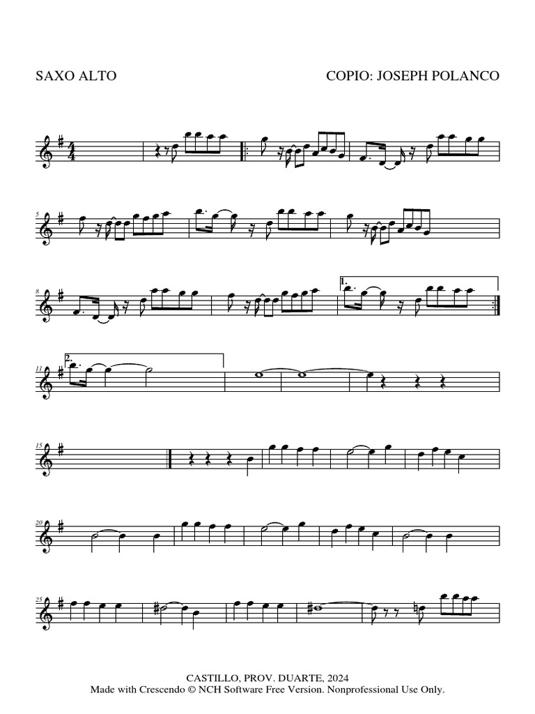 Por Ahi Maria Se Va Saxo Alto | PDF