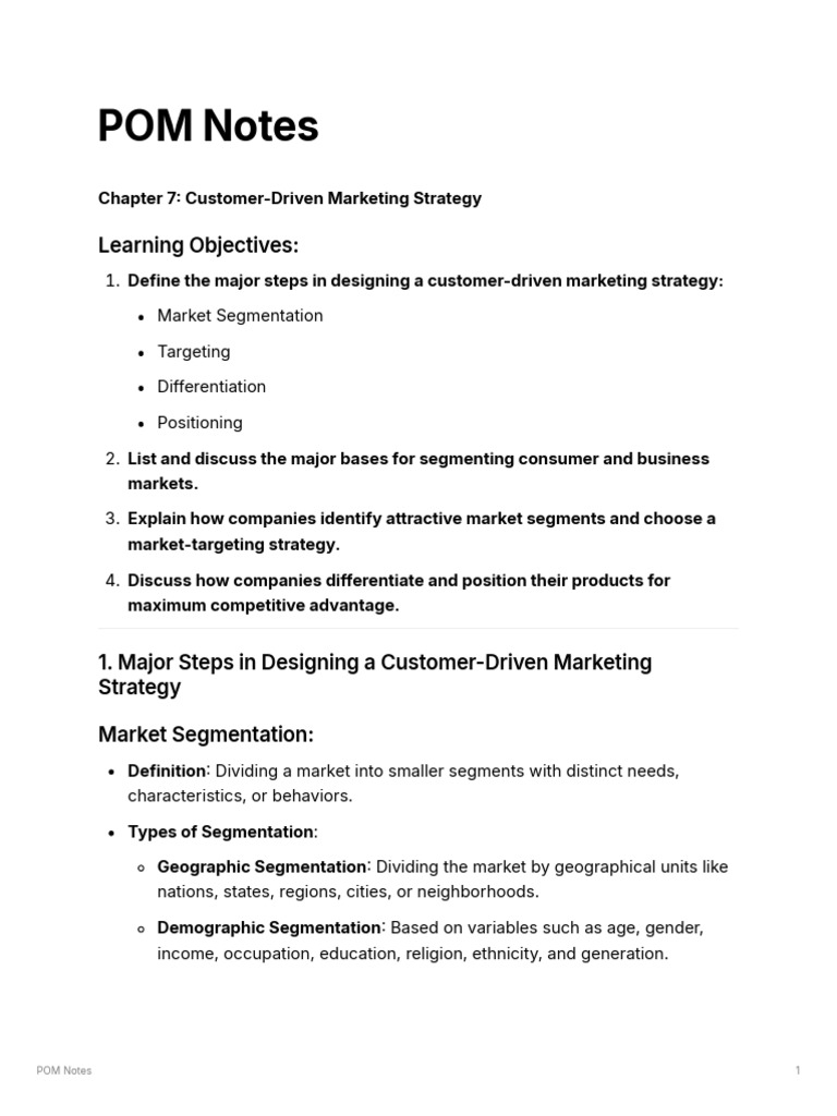 POM Notes | PDF | Market Segmentation | Pricing