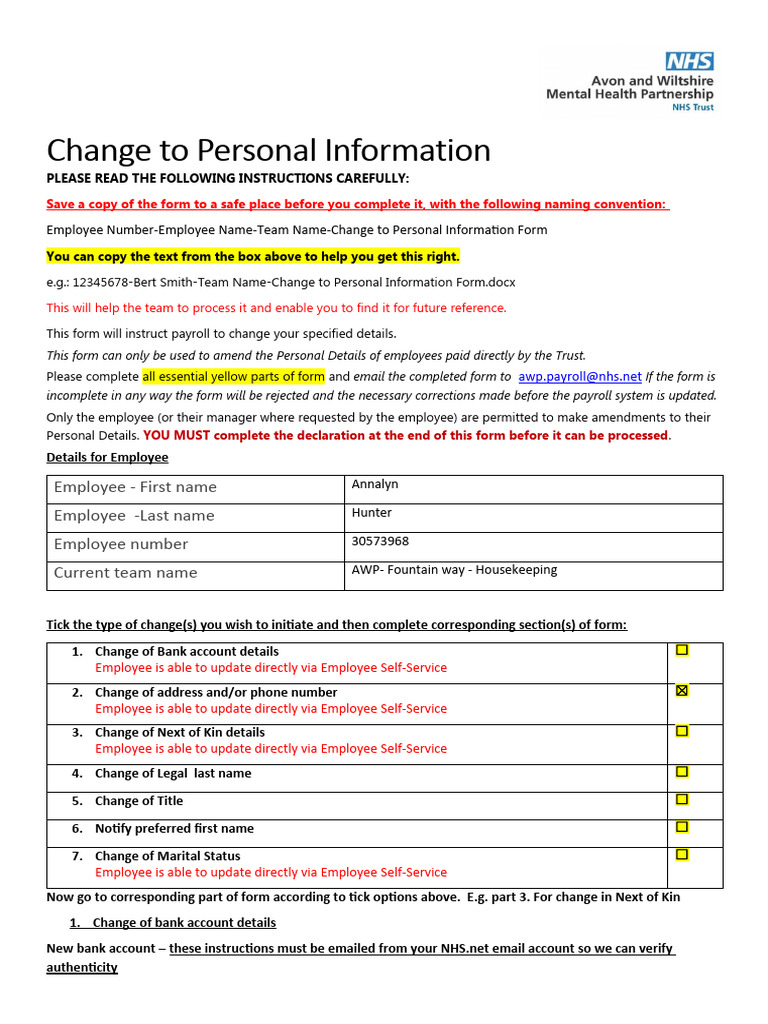 Personal Information Change Form Guide | PDF | Career & Growth